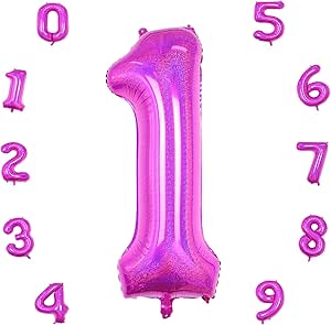 Amazon.com: Snirov 1 Balloon Number, Laser Hot Pink Number 1 Balloons ...