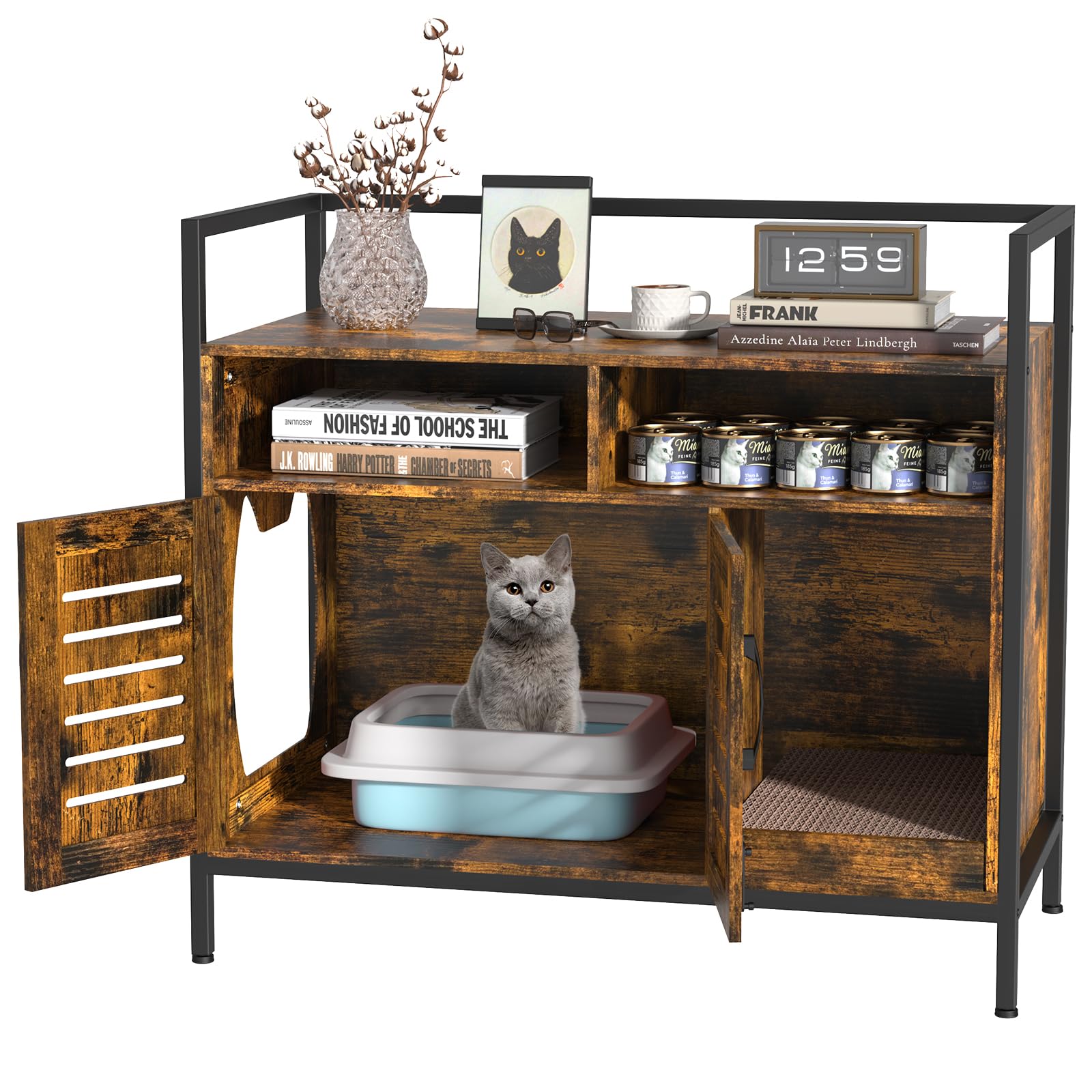 Amazon.com: Cat Litter Box Enclosure, Hidden Litter Box Furniture with ...