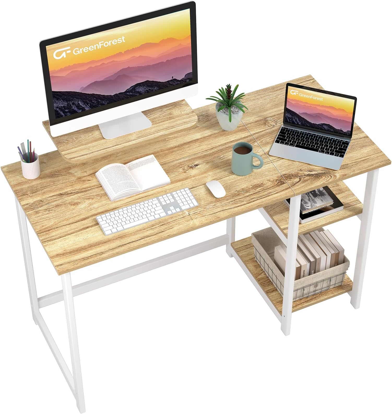 Office Hippo Home Office Desk with Shelves, Small Desk for Home Office ...