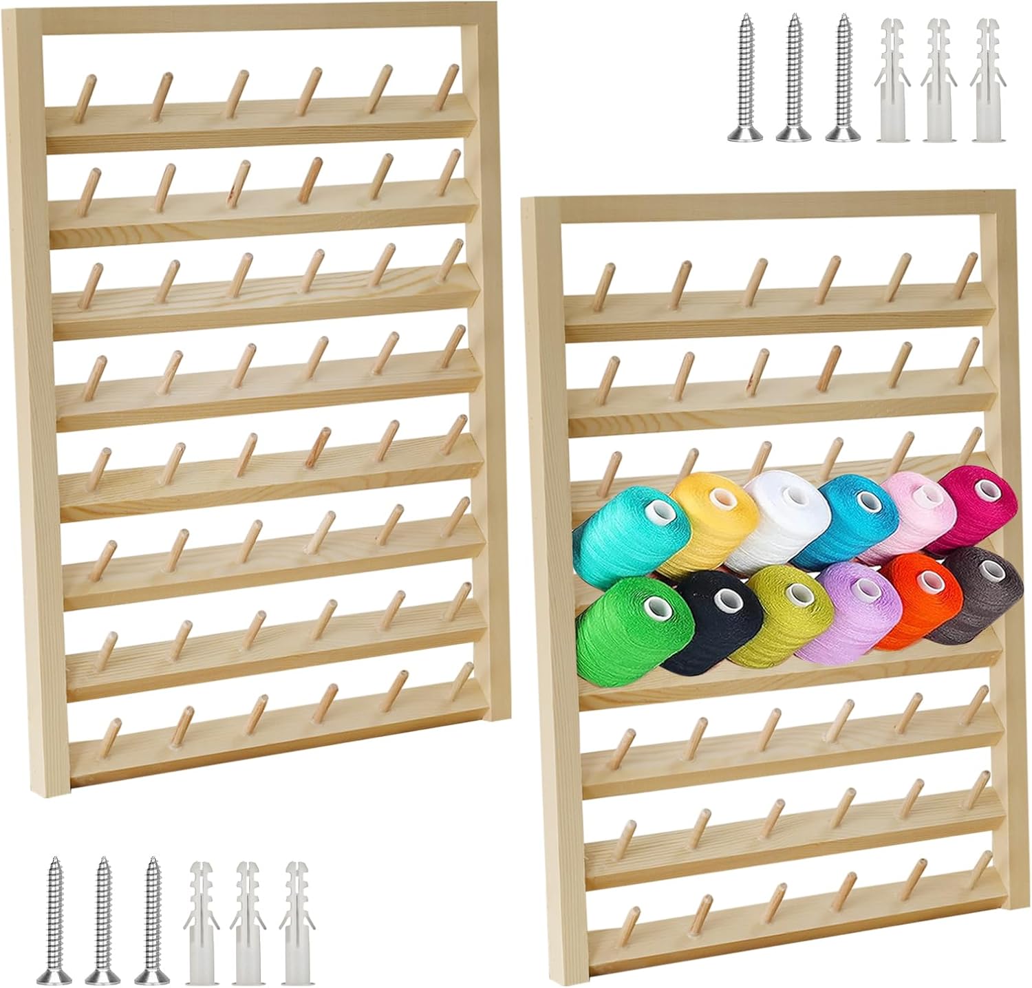 Amazon.com: 2 Pack Wooden Thread Holder,48 Spool Wooden Thread Rack ...