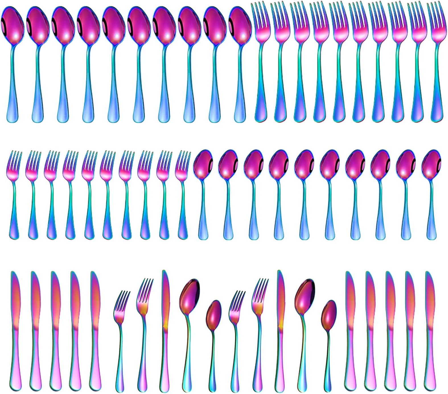 Amazon.com | 48 Pieces Rainbow Forks and Spoons Rainbow Silverware Set ...
