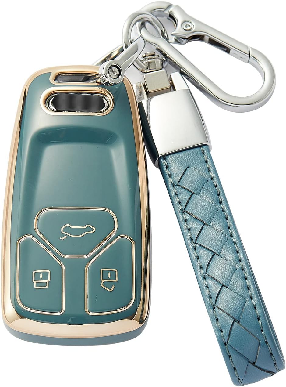 Amazon.com: Aideco for Audi Key Fob Cover with Leather Lanyard, Car Key ...