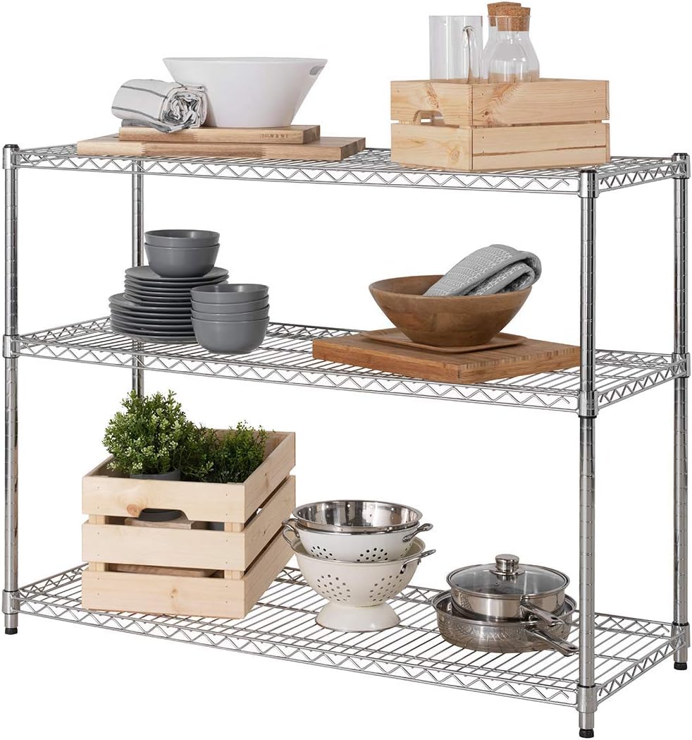 3 Tier Wire Shelving Rack Chrome Storage unit With 4 x Castors - 922mm ...