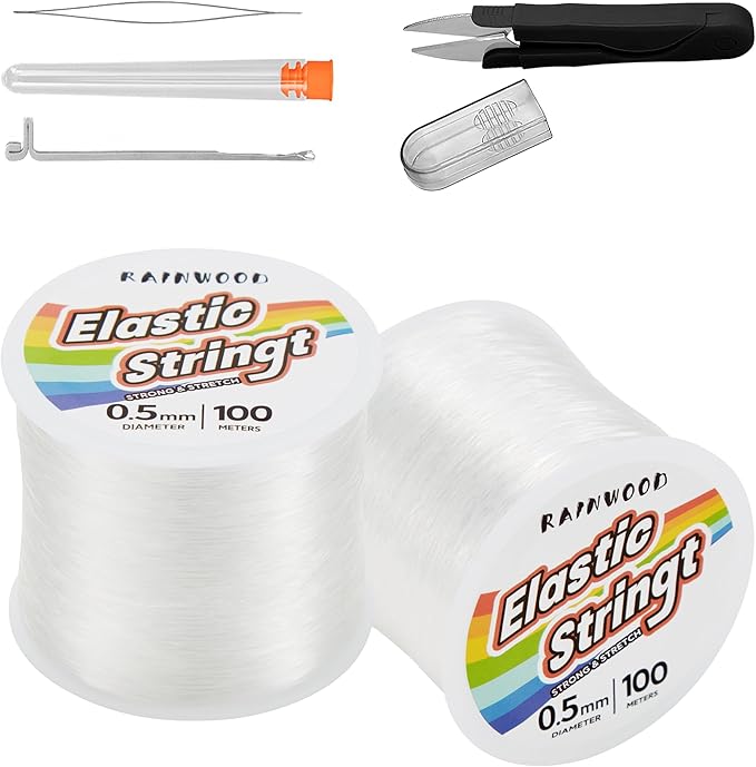 Elastic Bracelet String Cord Kit: 2 Rolls of 200m (0.5mm) Clear Beaded ...