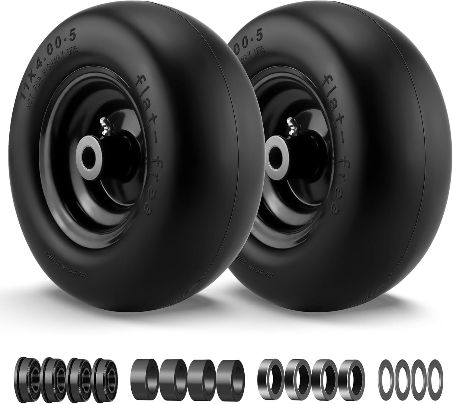 Amazon.com: 11x4.00-5 Flat Free Lawn Mower Tires by PANDEELS - 11 Inch ...