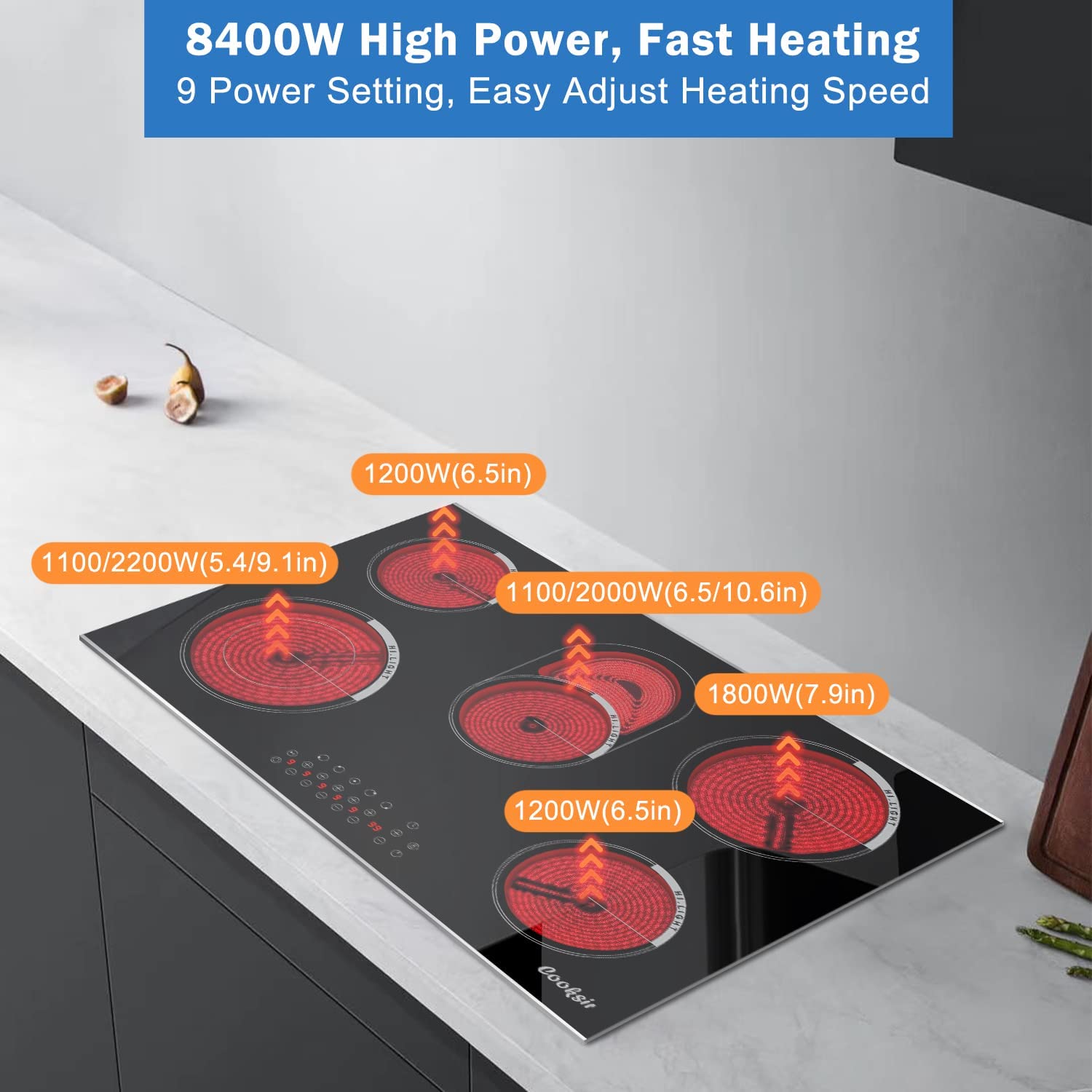 Electric Cooktop 30 Inch, Cooksir 5 Burner Built-in Radiant Electric ...