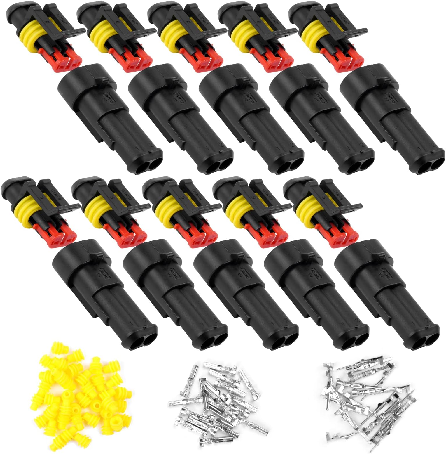 URAQT 10 Pcs 2 Pin Waterproof Car Electrical Wire Connector Terminals ...