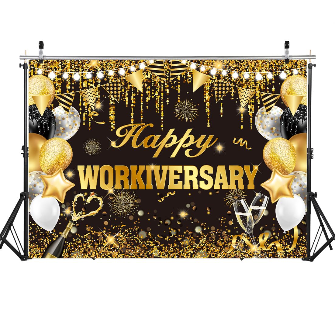 Snapklik.com : Happy Work Anniversary Banner Backdrop 8x6FT Black Gold ...