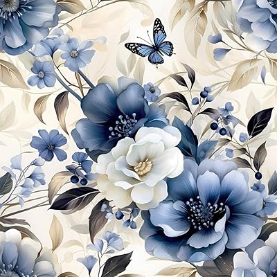 MAGAFA Booming Peony Floral Peel and Stick Wallpaper - Blue/White Self Adhesive Removable Leaf ...