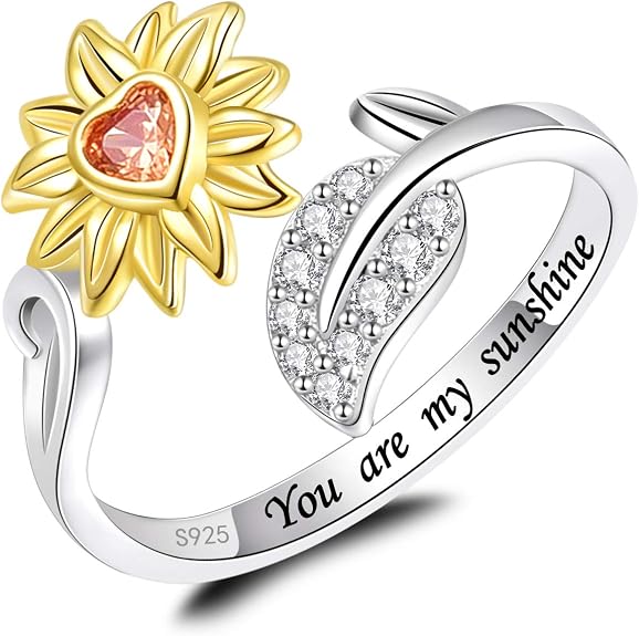 Amazon.com: BEILIN You Are My Sunshine Sunflower Ring for Women S925 ...