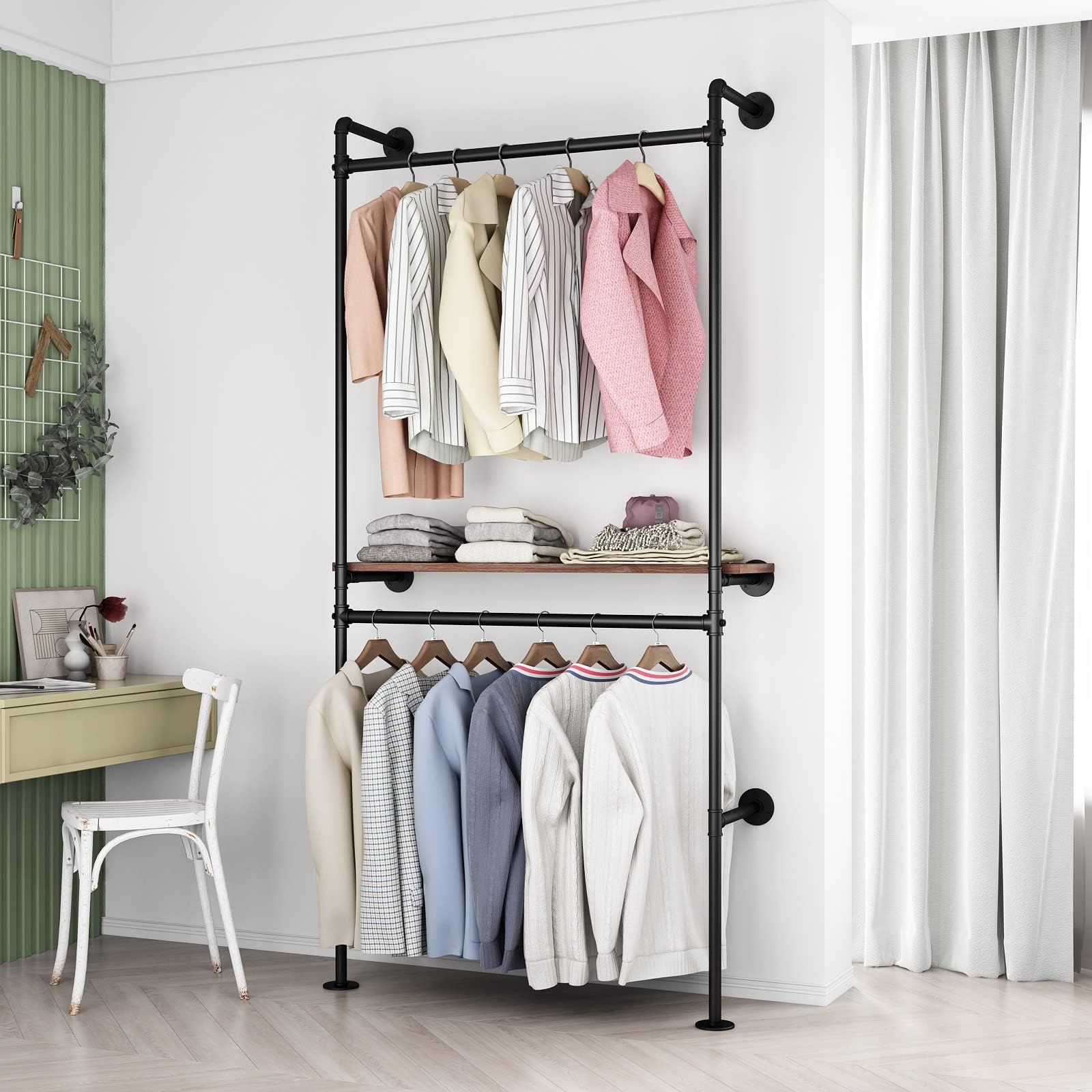 Amazon.com: EDCB Industrial Pipe Clothing Rack with Shelves, 71inch ...