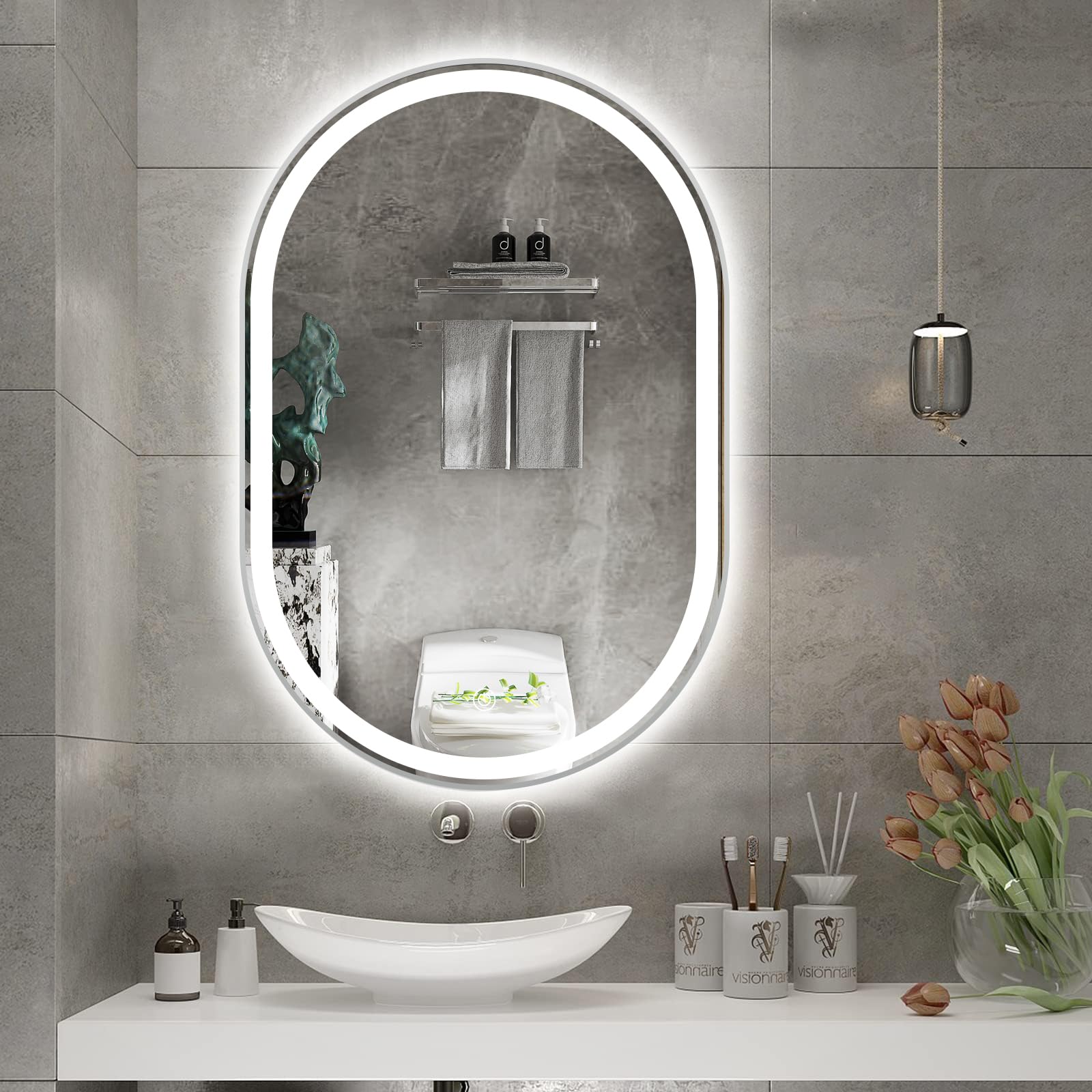 Amazon.com: TheiaMo 36"x24" Oval LED Bathroom Mirror, Oval Lighted ...