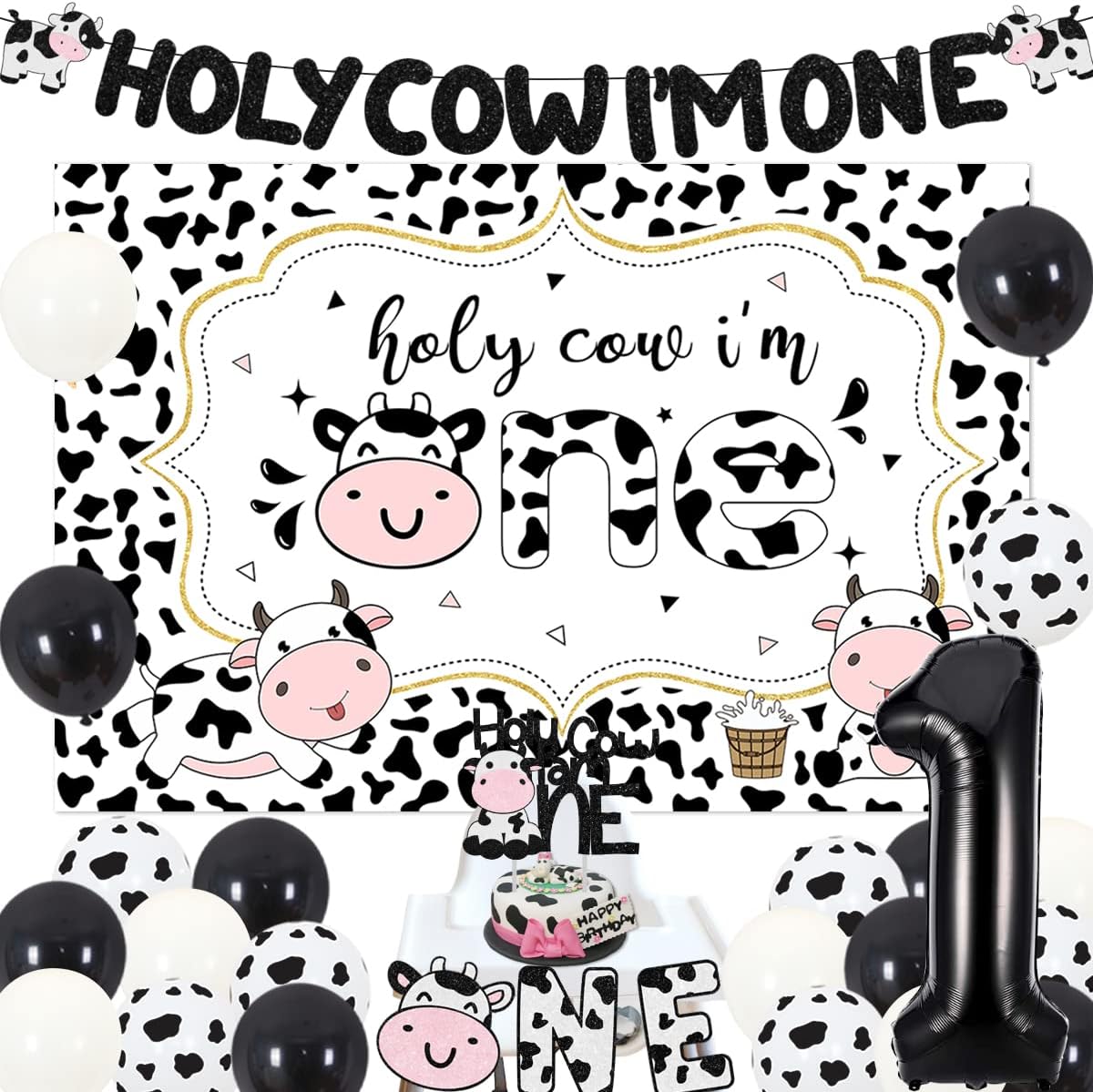 Amazon.com: Holy Cow I I'M One Birthday Decorations for Boys Girls Cow ...