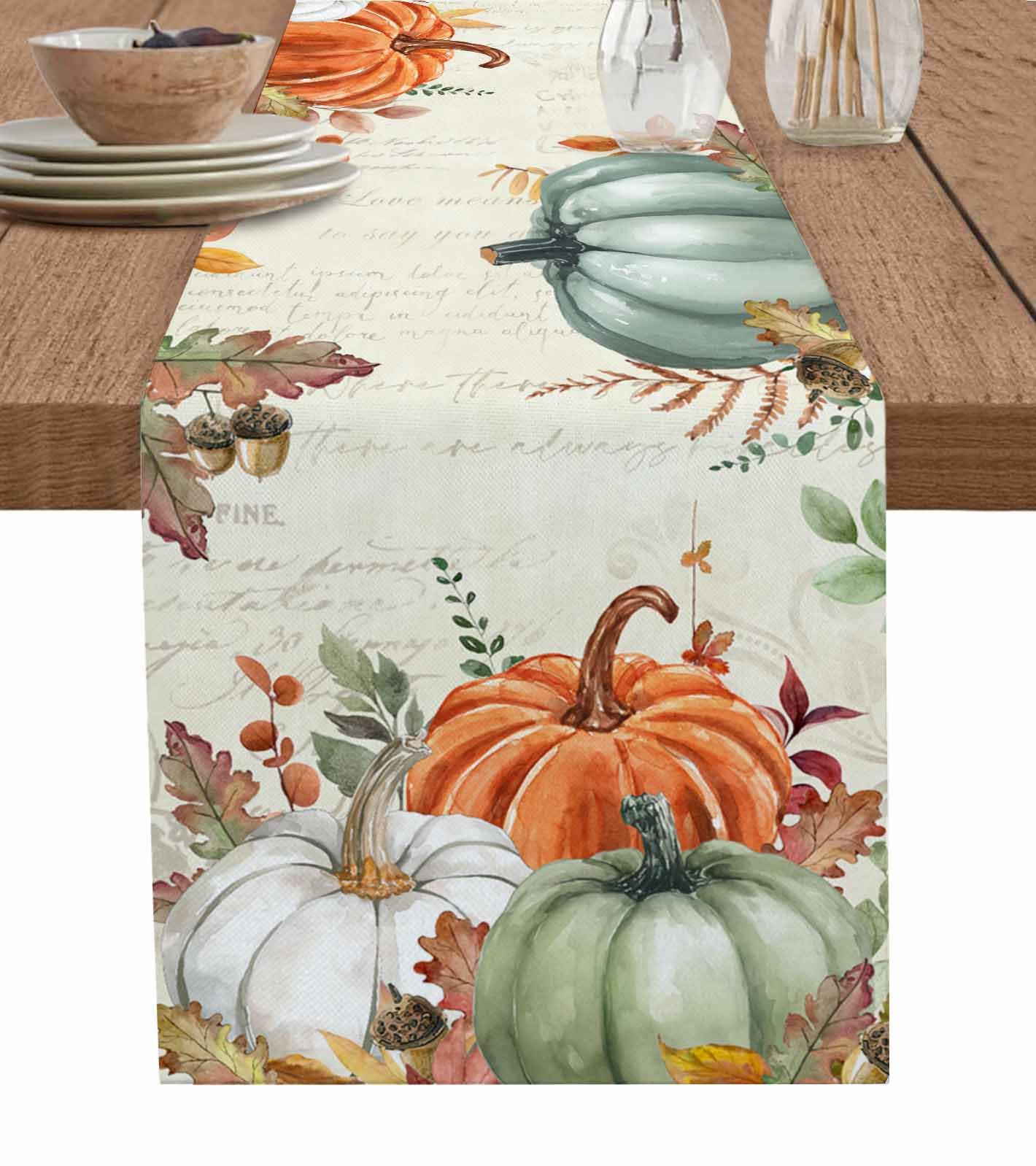 Amazon.com: Fall Cotton Linen Table Runner Vintage Fall Orange Green ...