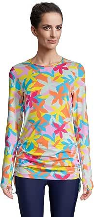 Lands' End Womens Adjustable Swim Tee Tunic Rash Guard Turquoise Multi ...