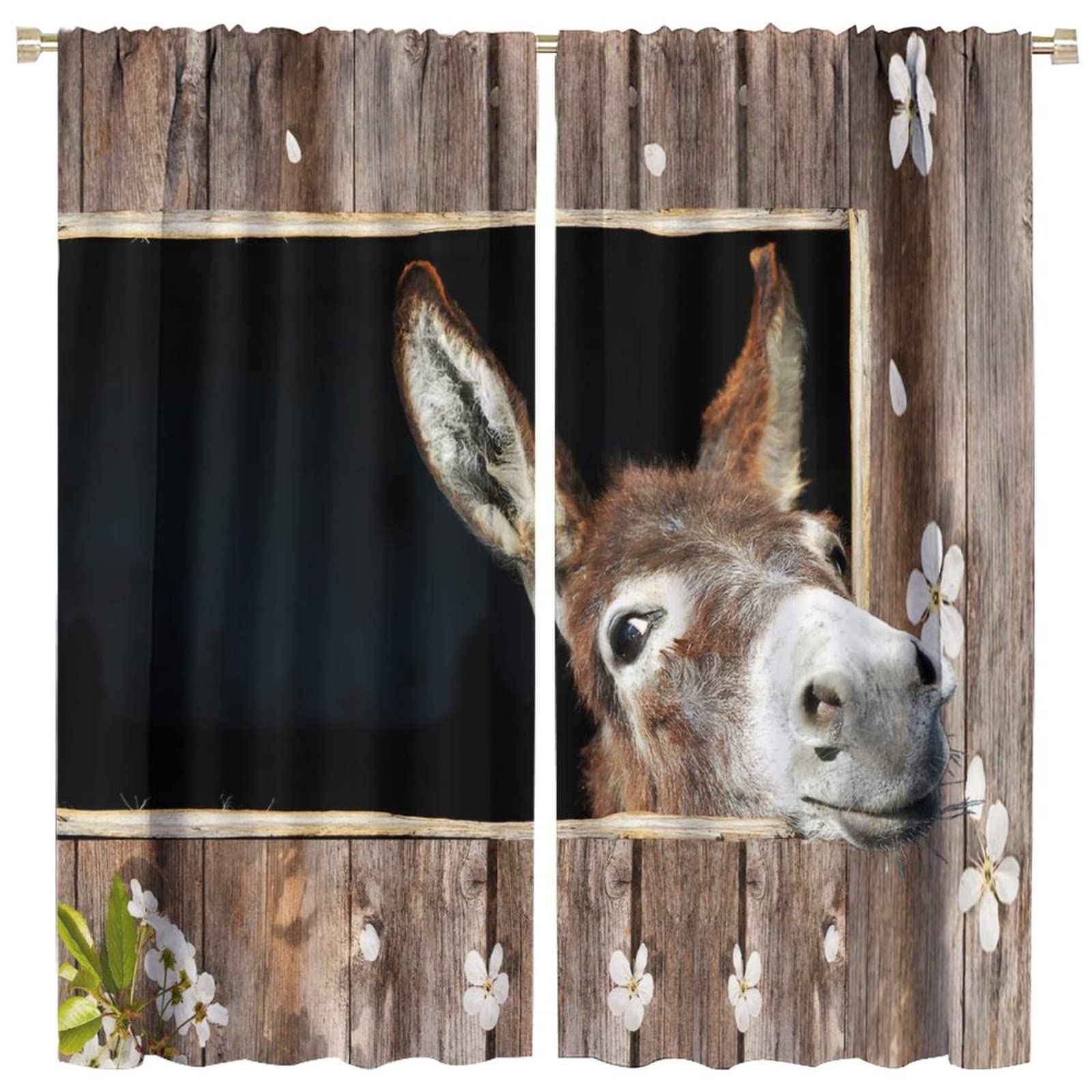 Amazon.com: Funny Donkey Curtain,Rustic Farmhouse Animal Wooden ...