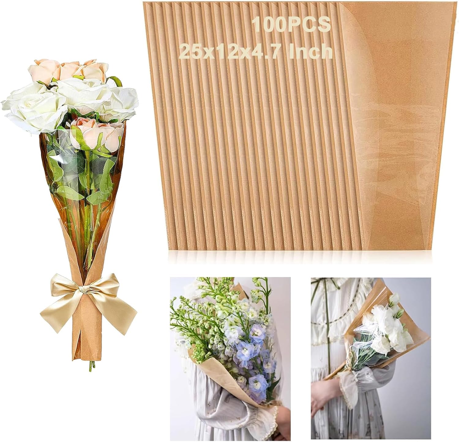 Amazon.com: Acrux7 100PCS Flower Bouquet Sleeve, 25.2x11.8x4.7 Inch ...