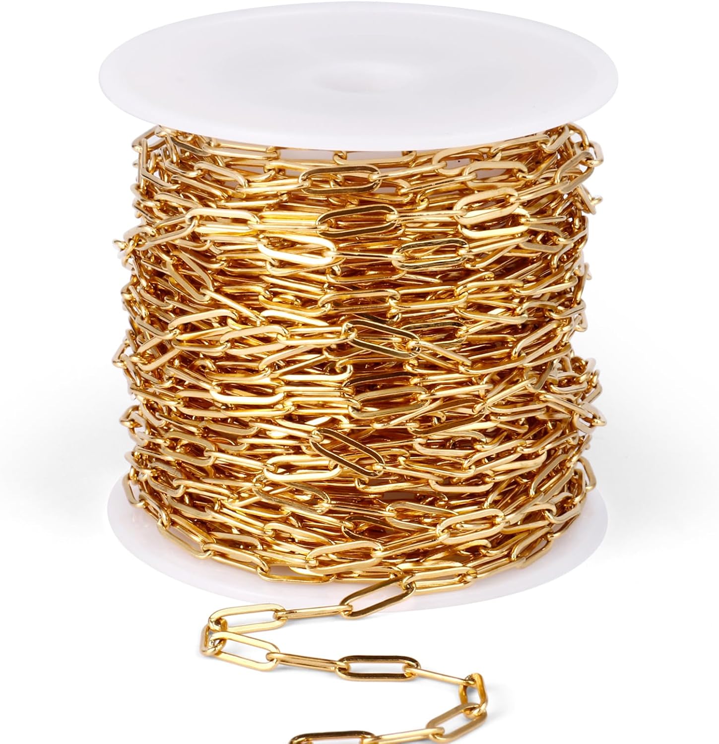 [33 Ft] Stainless Steel Paperclip Chains Roll, 3mm Width 18K Gold PVD ...