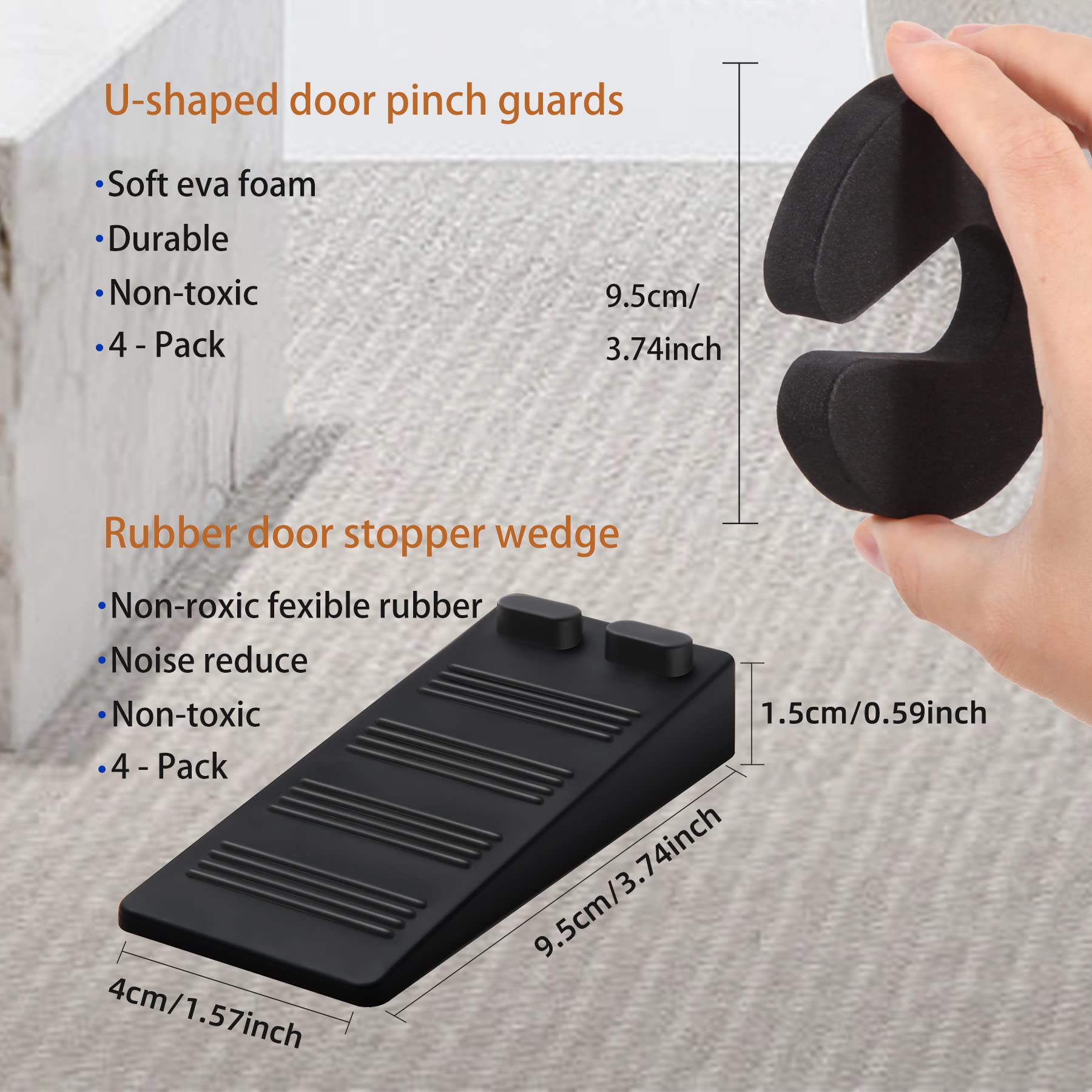Door Stoppers [8 Pack] - Rubber Door Stopper Wedge (4-Pack) and Door ...