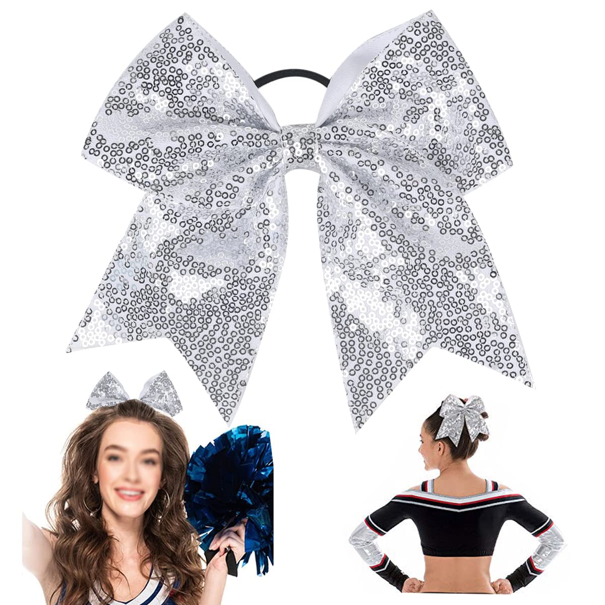 Amazon.com : 10Pcs Cheer Bows Hair Bow Ponytail Holder Elastic Band for ...
