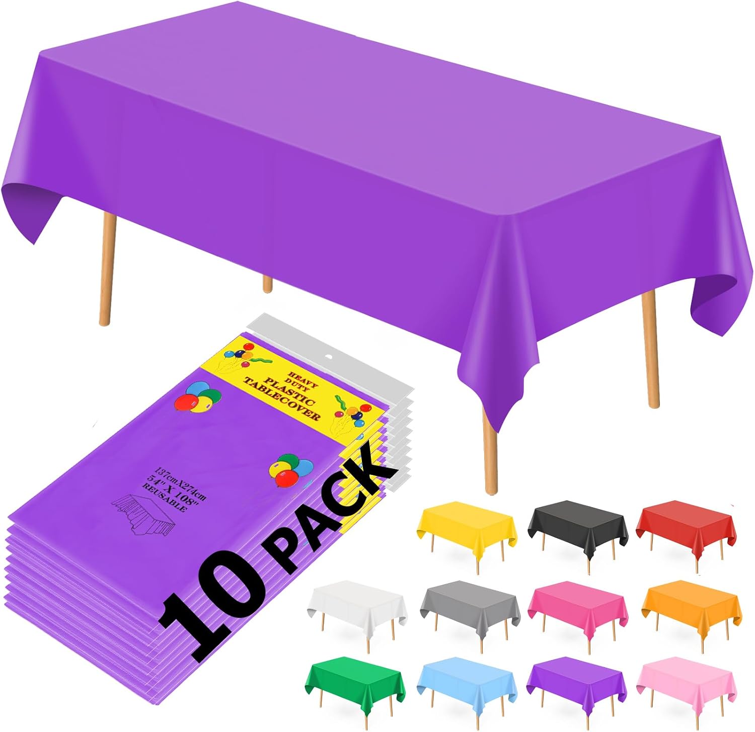 Amazon.com: BEFANS 10 Pack Purple Plastic Tablecloths for Rectangle ...