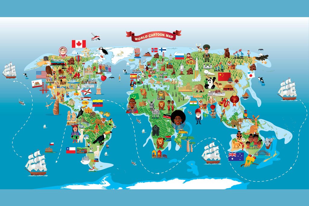 Map of the World Cartoon Style Classroom Travel Philippines | Ubuy