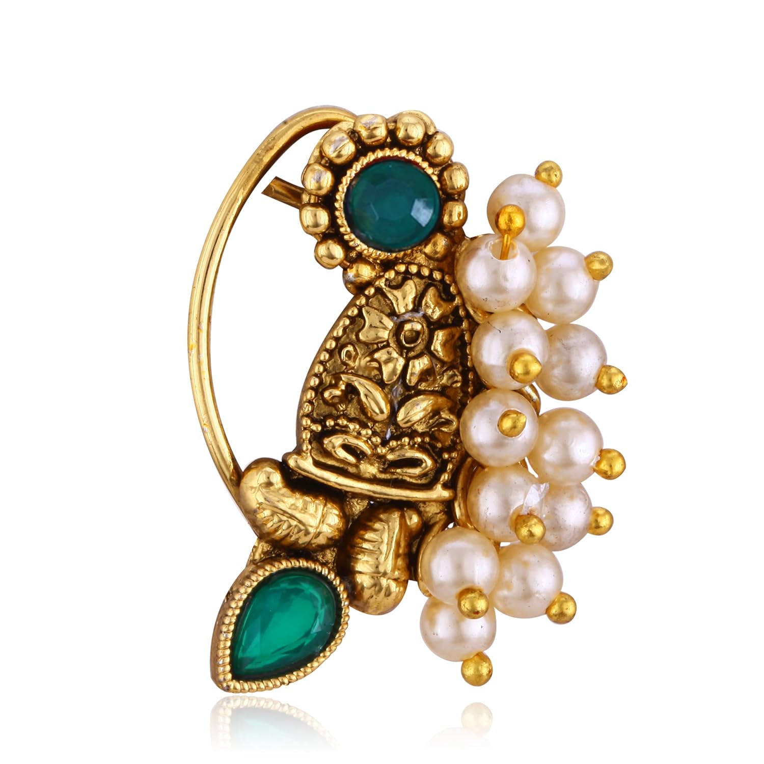 Buy Vighnaharta Gold Plated Green Pearls (Moti) with CZ stone Alloy ...