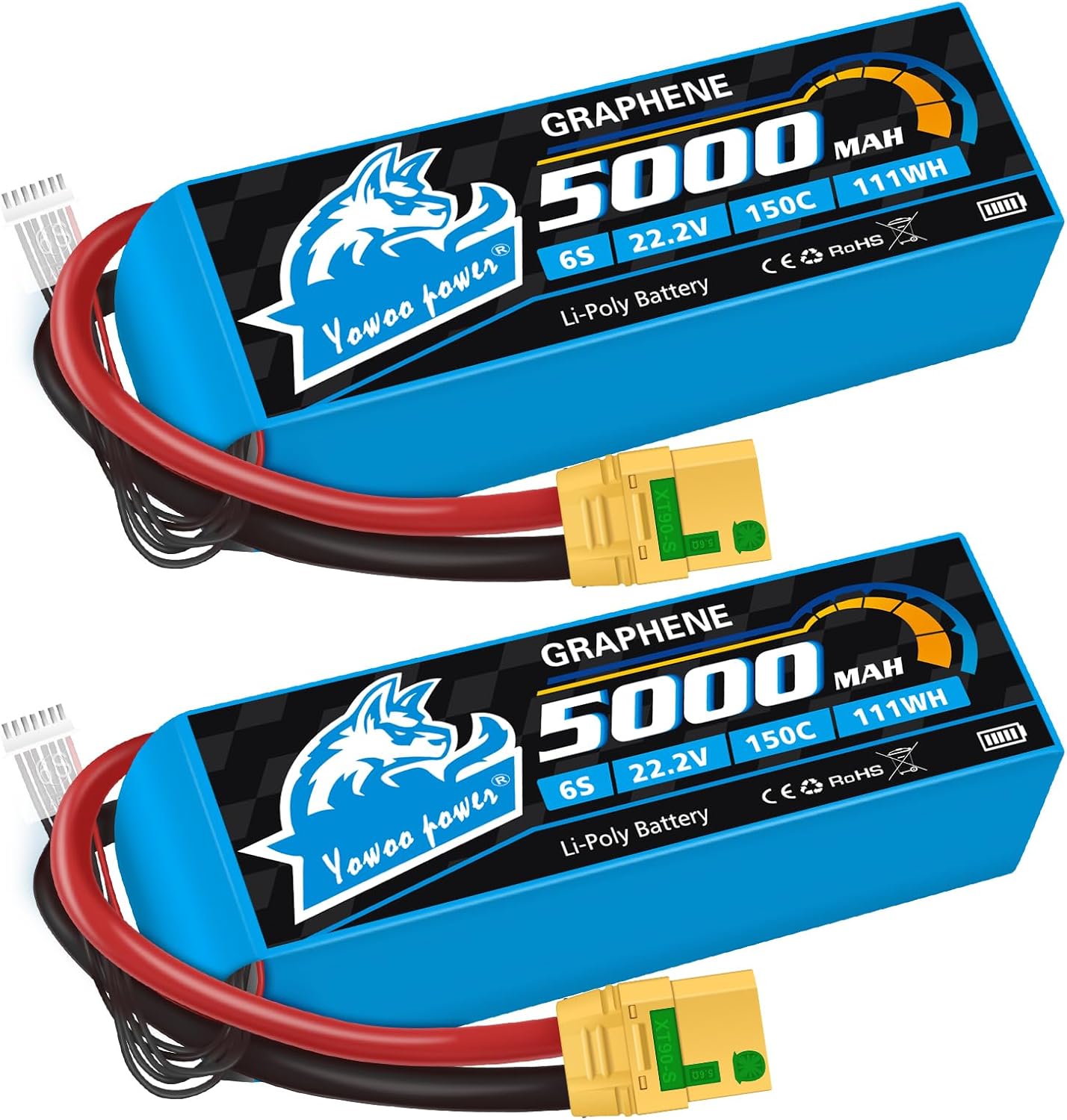 Yowoo Lot de 2 Batteries Lipo 6S 5000 mAh 22,2 V 150 C avec connecteur ...