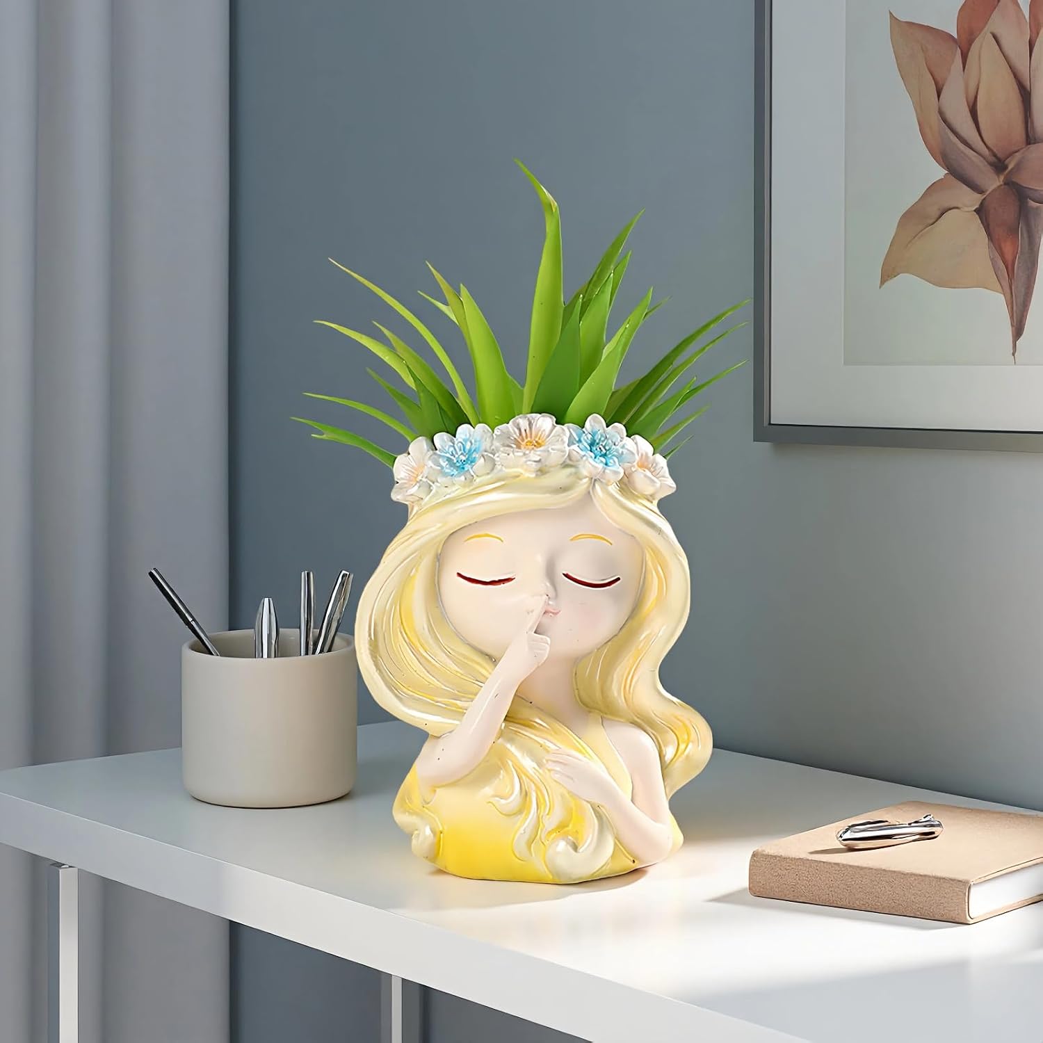 Amazon.com : RTOPK Cute Succulent Planter Girl Face Flower Pot Resin ...