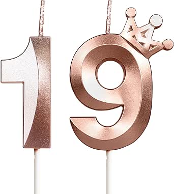 Amazon.com: 19th Birthday Candles for Cake, Number 19 Rose Gold Candles ...