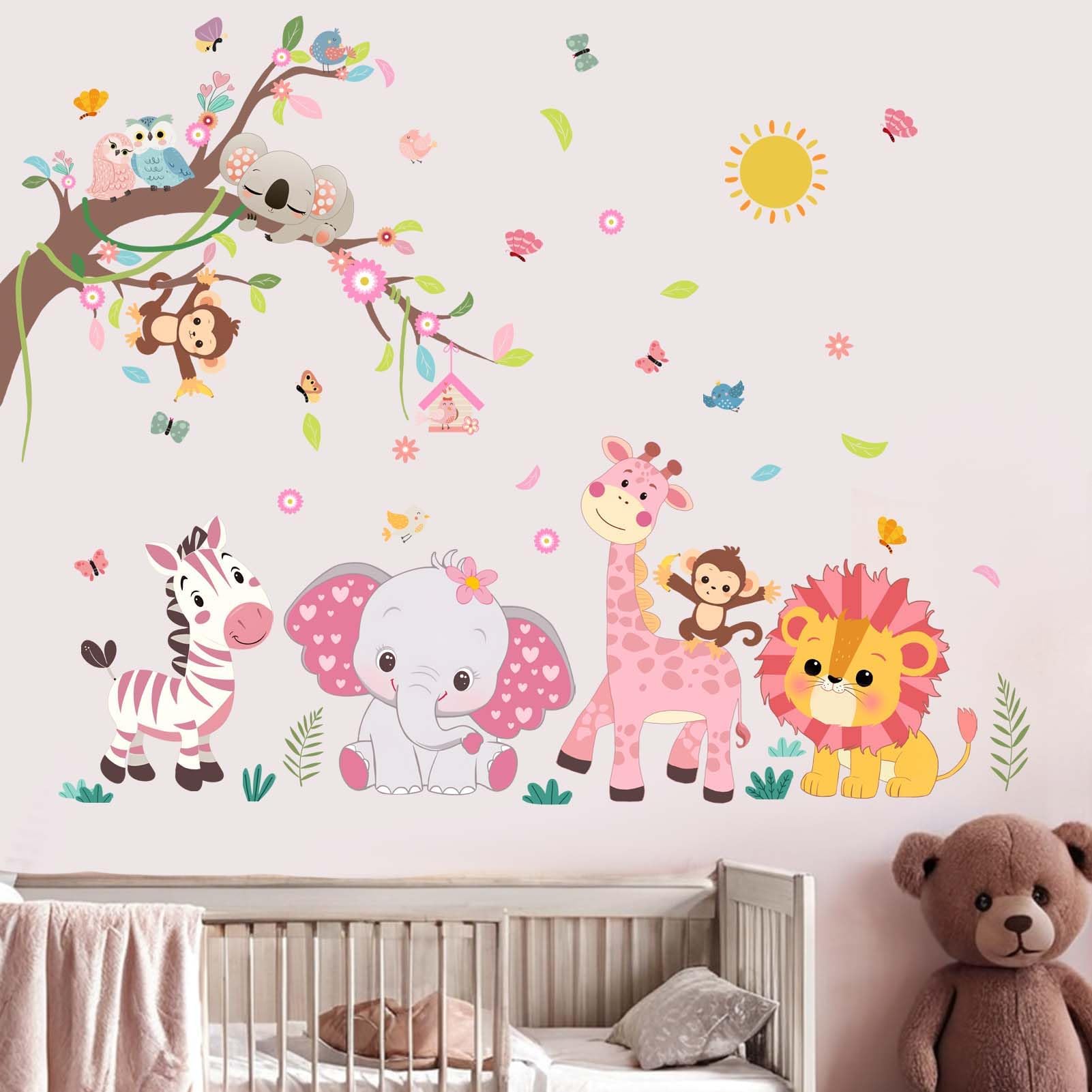 Amazon.com: Amimagen Forest Baby Animals Wall Decals - Elephant Lion ...