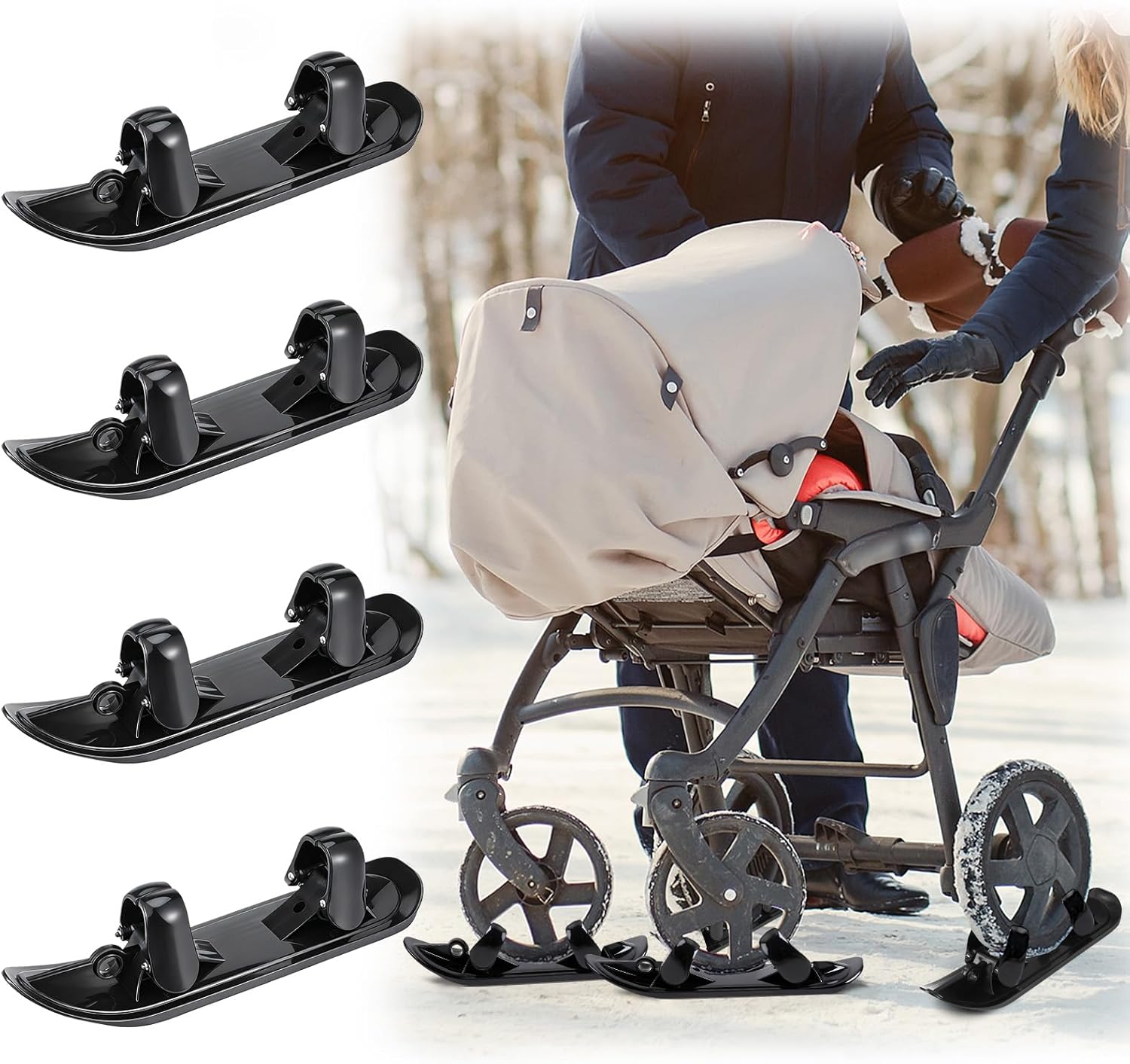 Amazon.com : Arrowbash 4 Pcs Stroller Snow Skis Winter Sledge Board ...