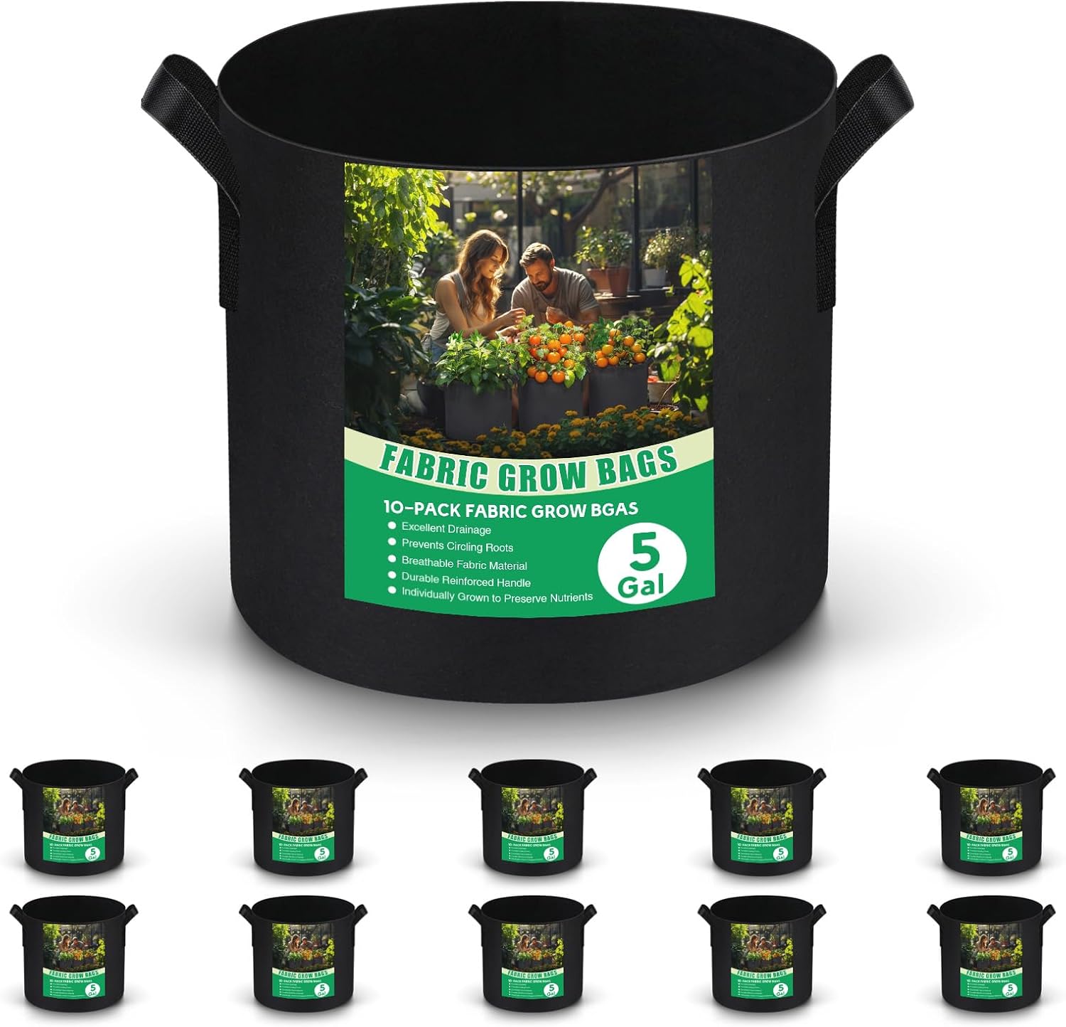 Amazon.com : RVZHI 5 Gallon 10-Pack Plant Grow Bags: 350G Thickened ...