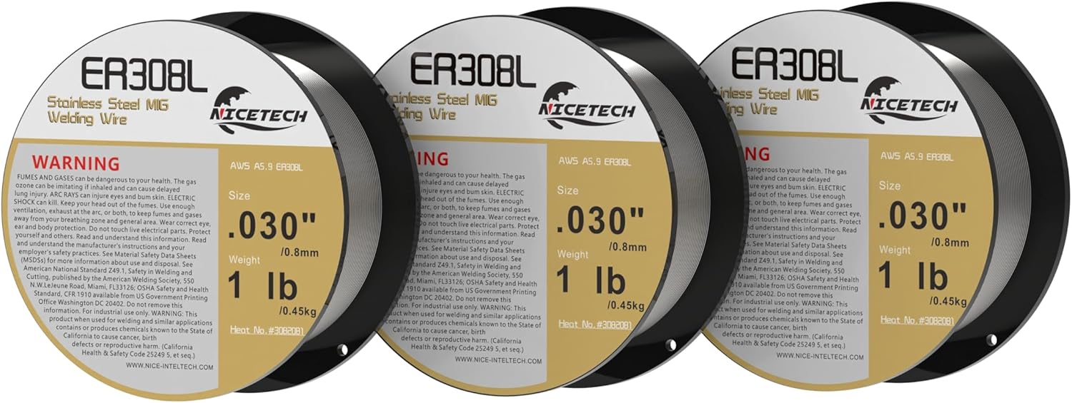 NICETECH, ER308L Stainless Steel MIG Welding Wire. (3PK, 030", 1lb ...