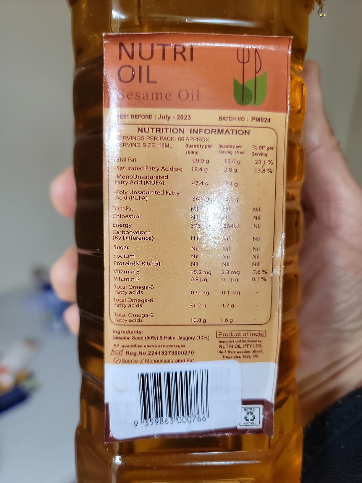 Nutri Oil 5 Litres (Pack of 1) Unrefined Sesame Oil (Til Oil), Cold ...