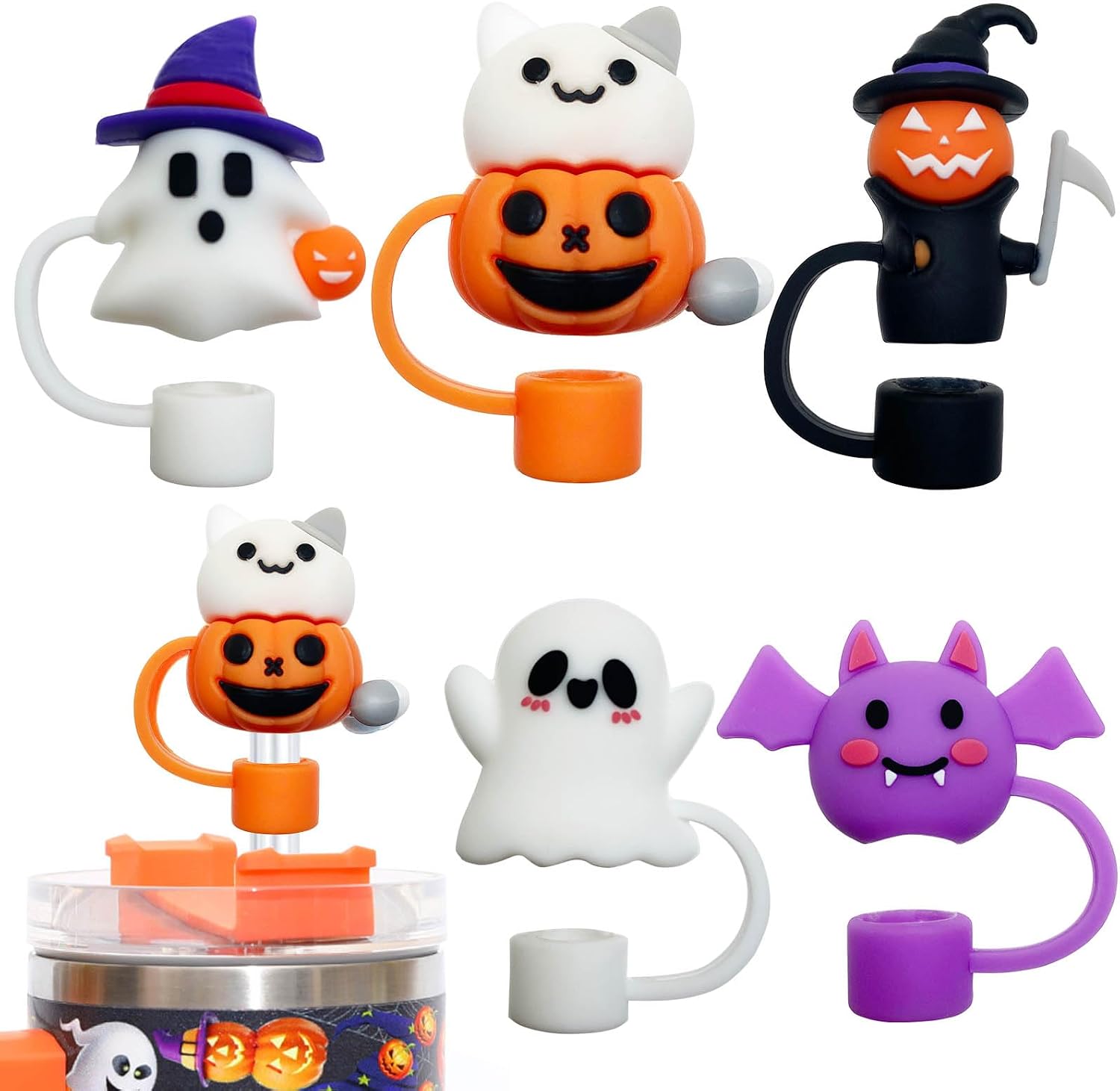Amazon.com: 5PCS Halloween Straw Cover Cap for Stanley Cup, Silicone ...