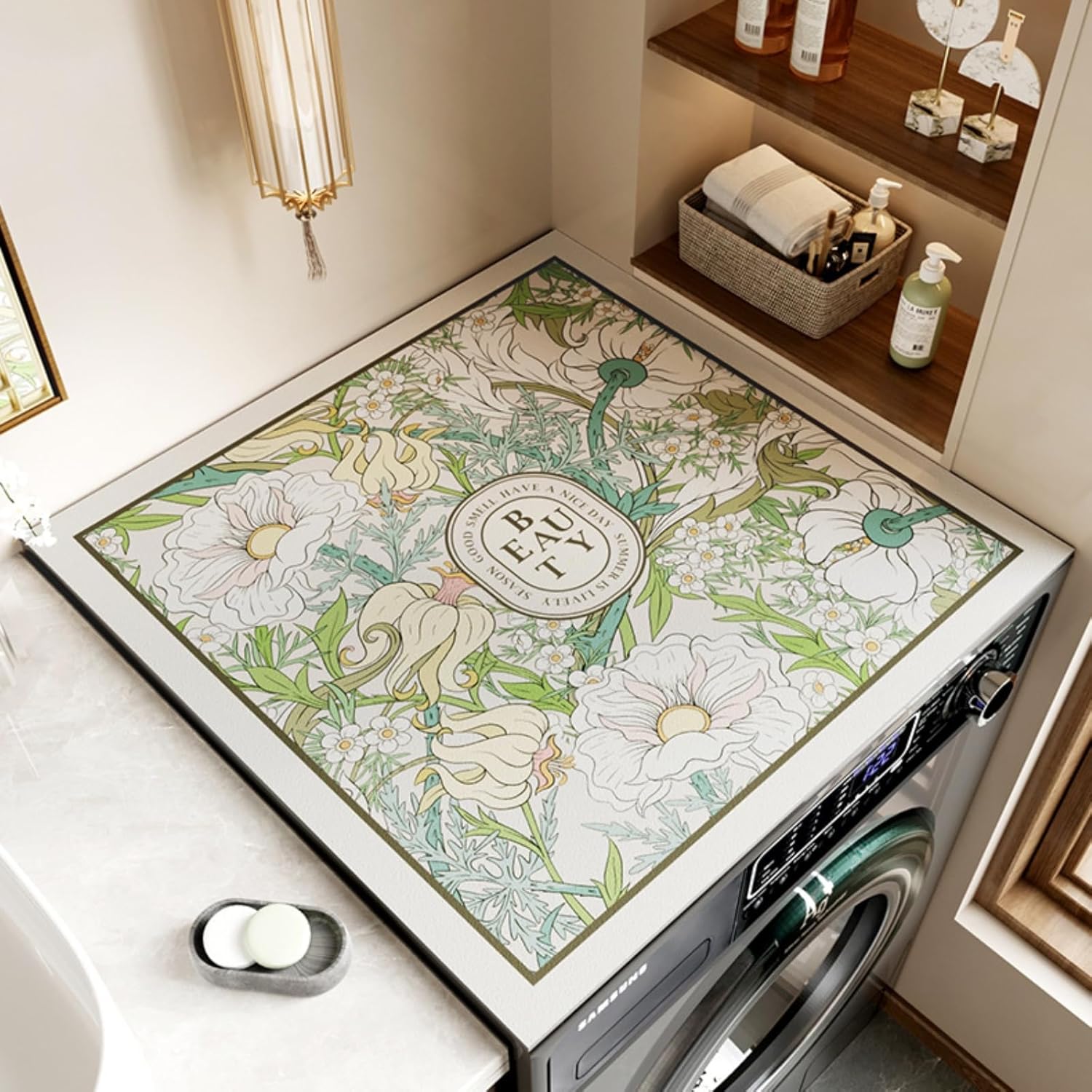 Amazon.com: BANEBOR Floral Print Washing Machine Mat for Top Load ...