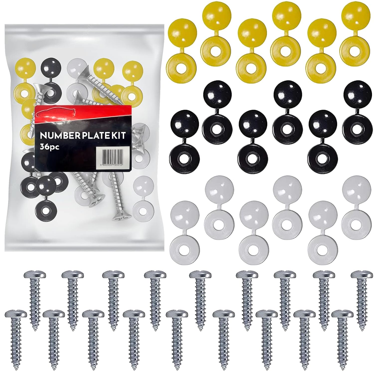 Xtremeauto Car Number Plate Fixing Kit, Screws & Caps - 𝟑𝟔𝐏𝐂 Screw ...