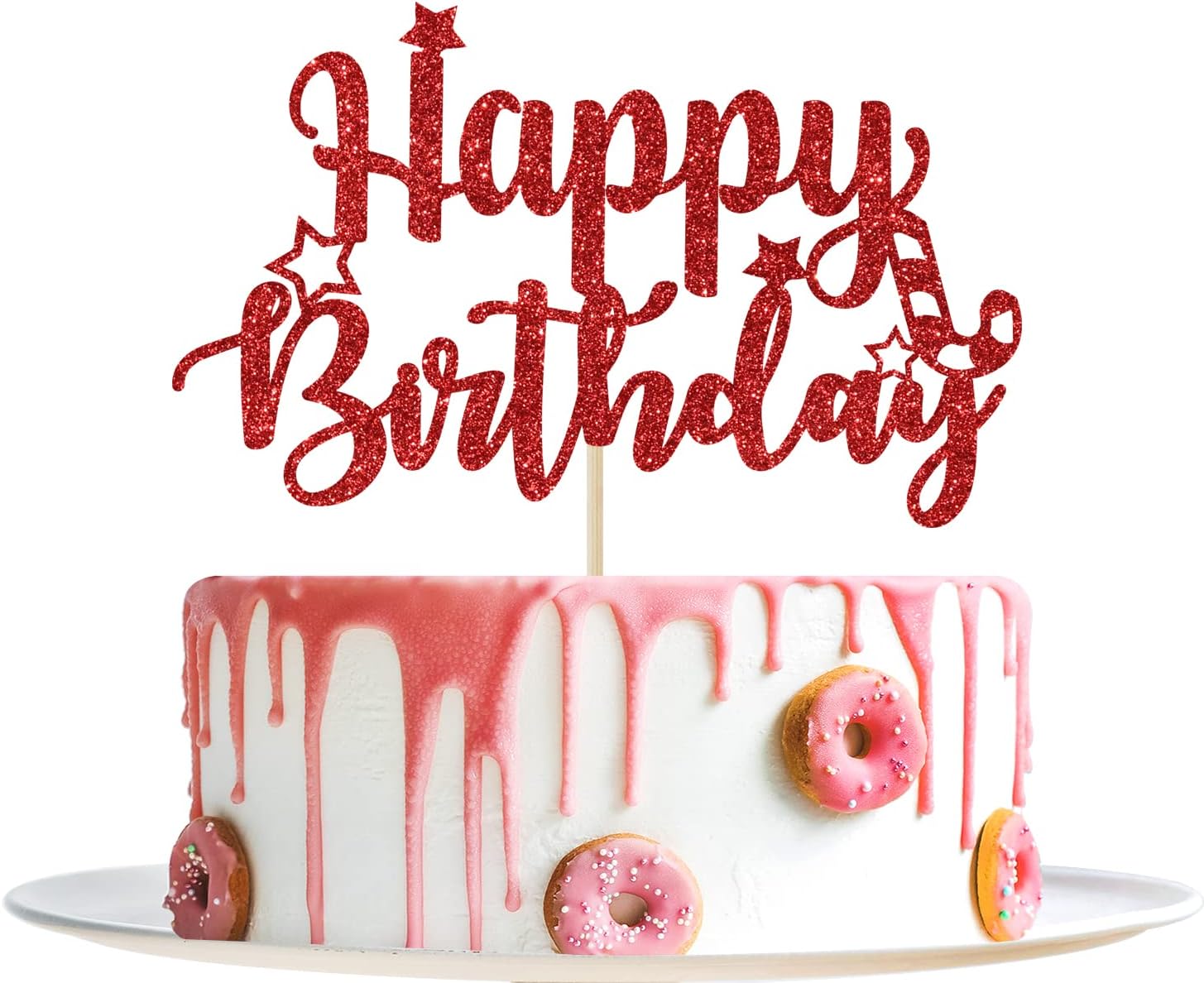 Amazon.com: Red Glitter Happy Birthday Cake Topper, Merry Birthday Cake ...