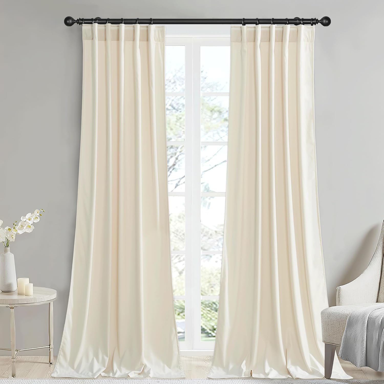Amazon.com: StangH Ivory White Velvet Curtains 84 inches Long Soft Skin Friendly Privacy Drapes ...