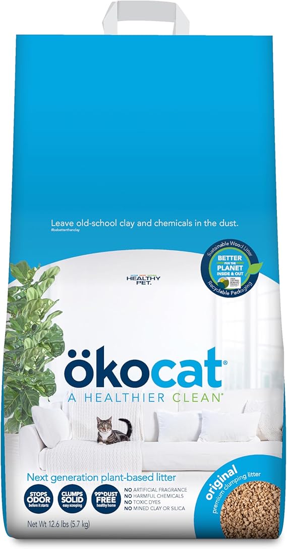 Amazon.com : ökocat Original Wood Clumping Cat Litter, Unscented, 12.6 ...