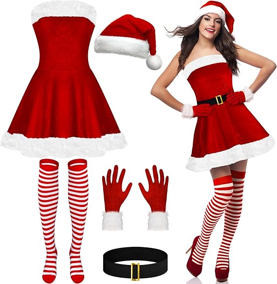 Amazon.com: QZYL Santa Costume Women, Classic Santa Girl Cosplay Dress ...