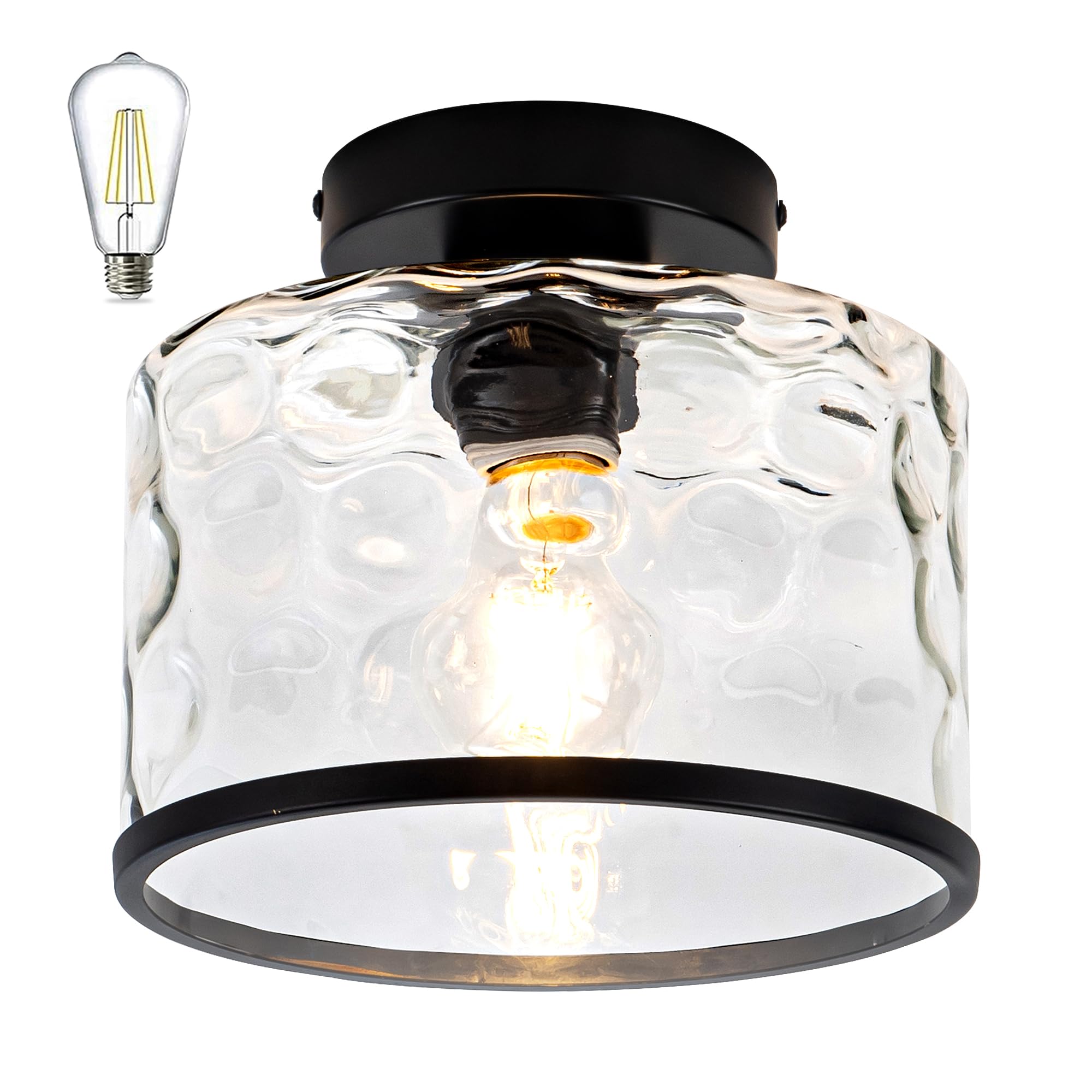 Zlepmlla Industrial Semi Flush Mount Ceiling Light Clear Hammered Glass ...