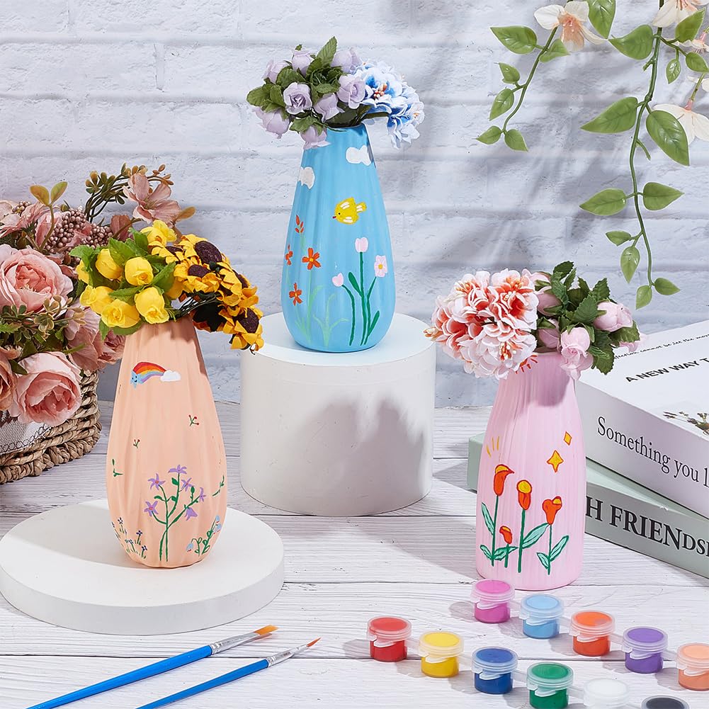 Pottery Kit WEBEEDY 3 Sets Rainbow Colors Ceramic Vase Unpainted White ...