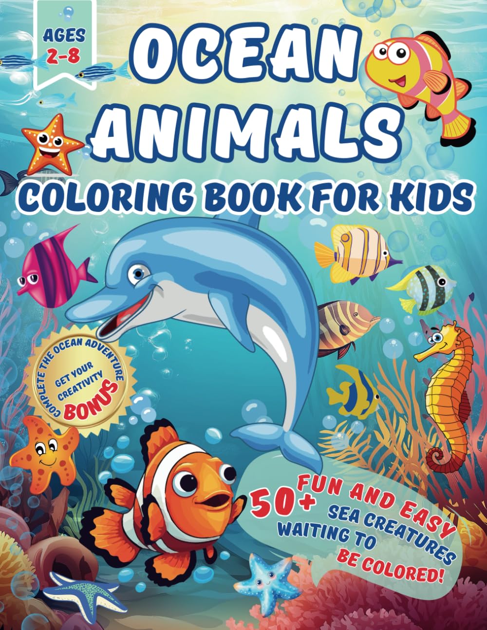 Amazon.com: Ocean Animals Coloring Book for Kids: 50+ Fun and Easy Sea ...