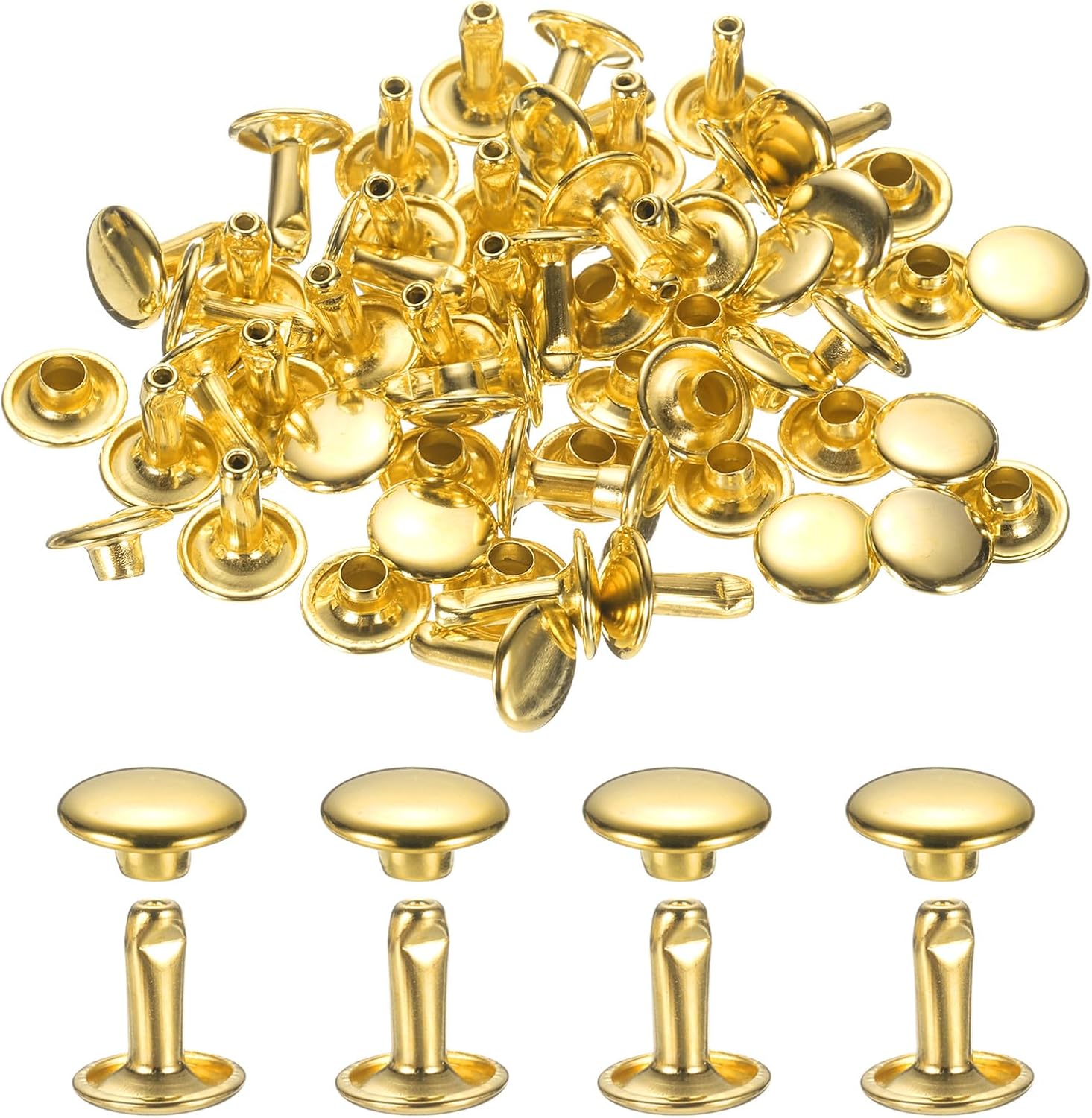 Amazon.com: uxcell 120Set Leather Rivets, 9mm Double Cap Rivet Tubular ...