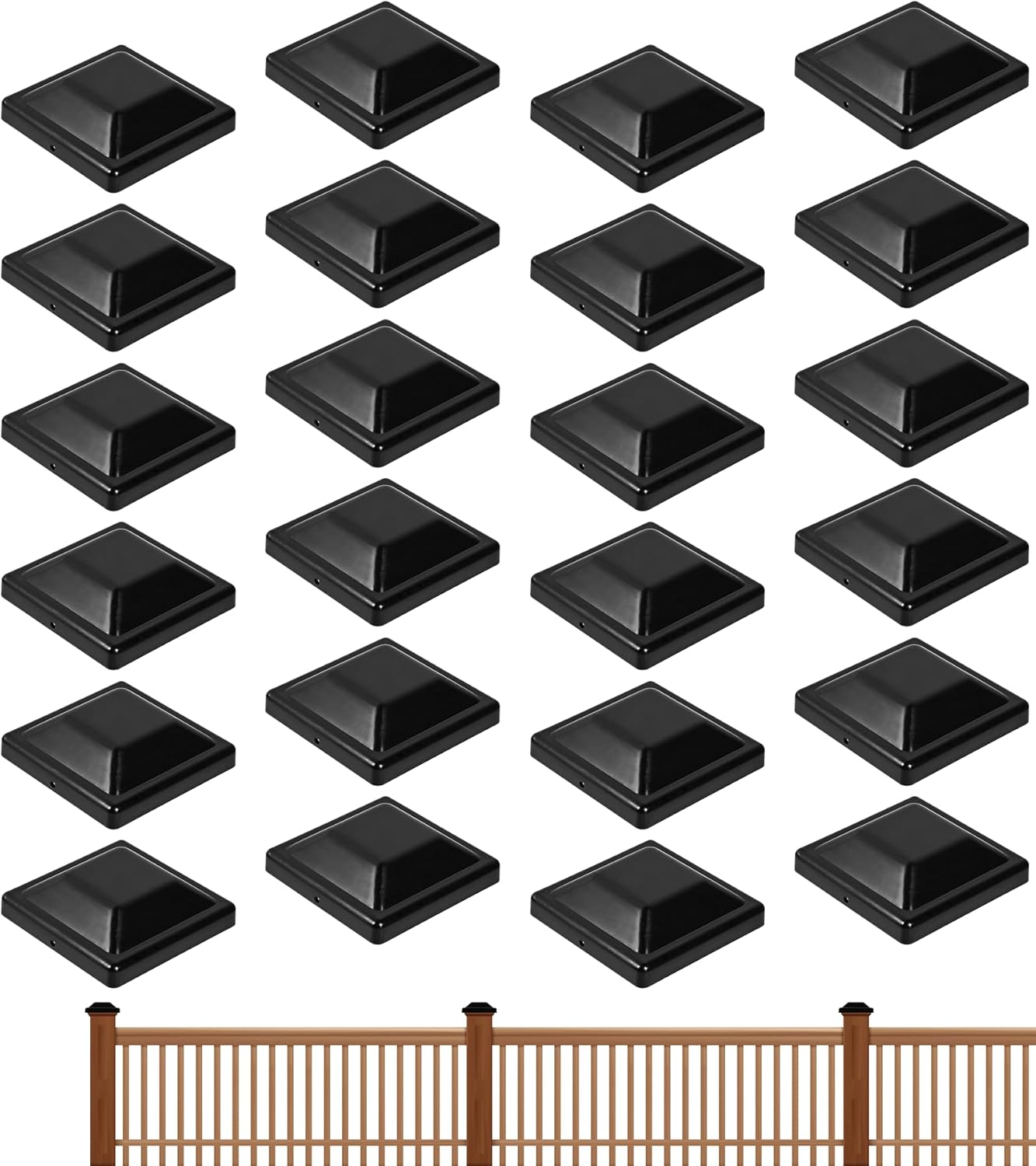 24PCS Plastic Fence Post Caps, 4 x 4(3.5 x 3.5) Inch Black Fence Post ...