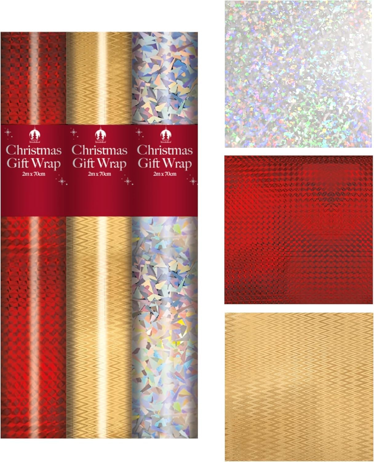 ANGIX 4 x Holographic Christmas Wrapping Paper Rolls 2 m x 70 cm ...