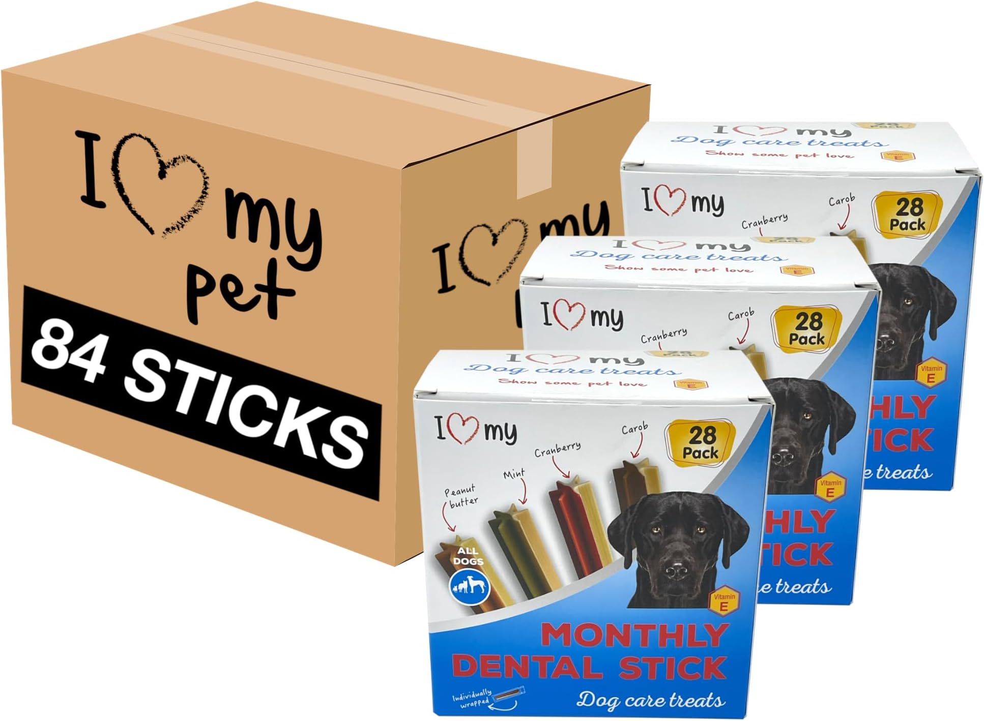 I Love My - Dental Sticks - Dog Treats - 84 Individually Wrapped Sticks ...