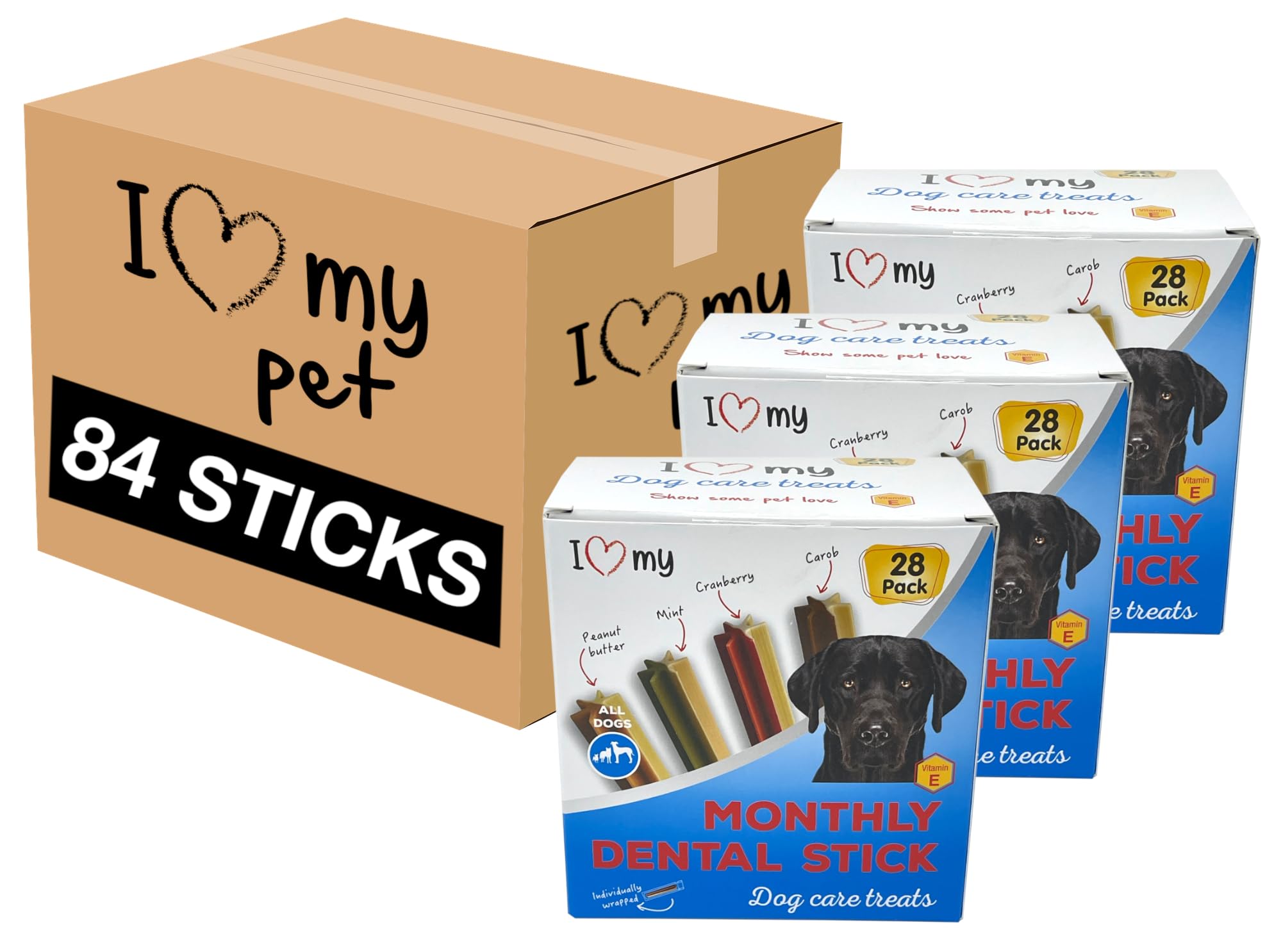 I Love My - Dental Sticks - Dog Treats - 84 Individually Wrapped Sticks ...